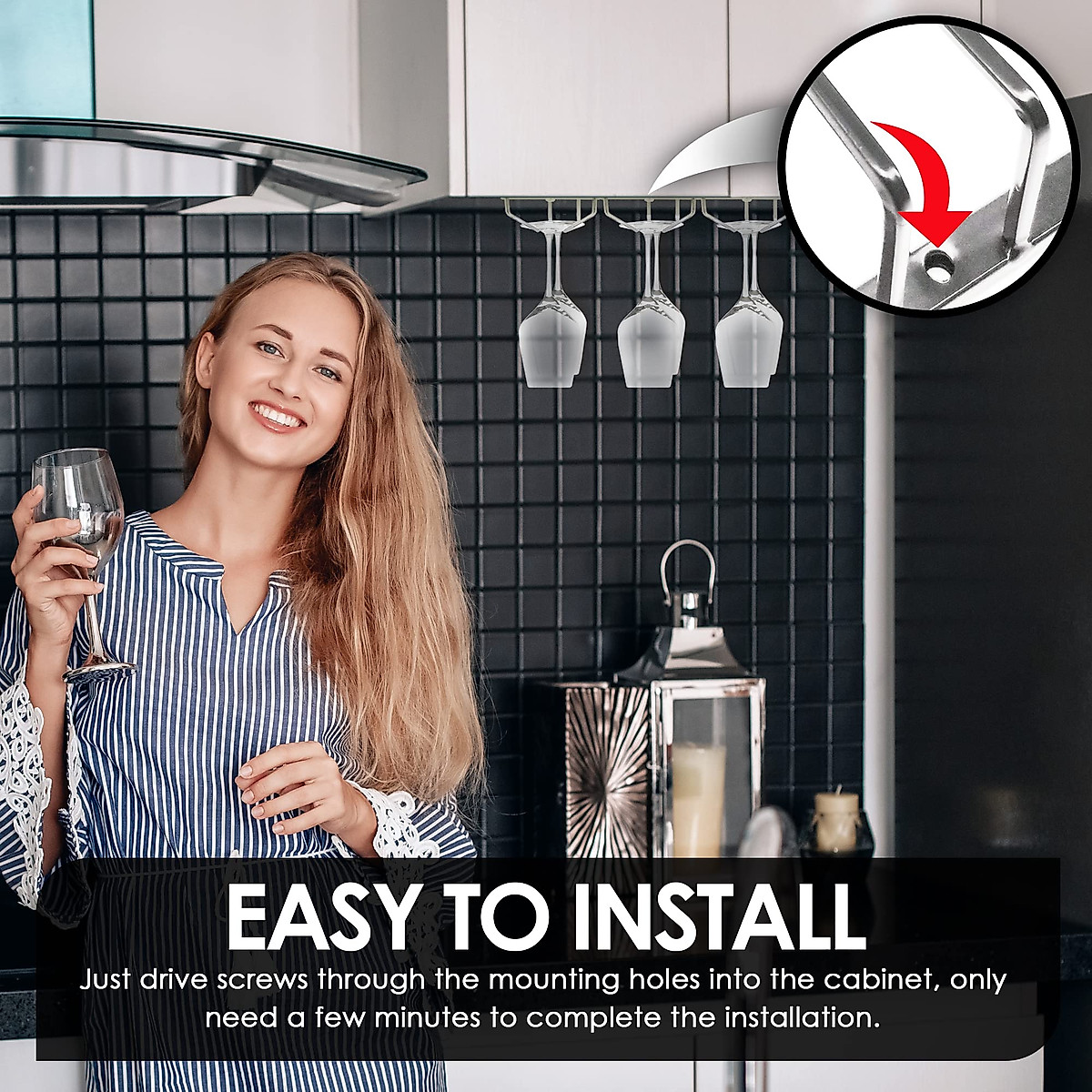 our trading llc Nickel Wine Glass Rack, Wine Glasses Hanger for Cabinet Kitchen Bar, Stainless Steel Storage, Metal Organizer, Under Shelf Stemware Rack