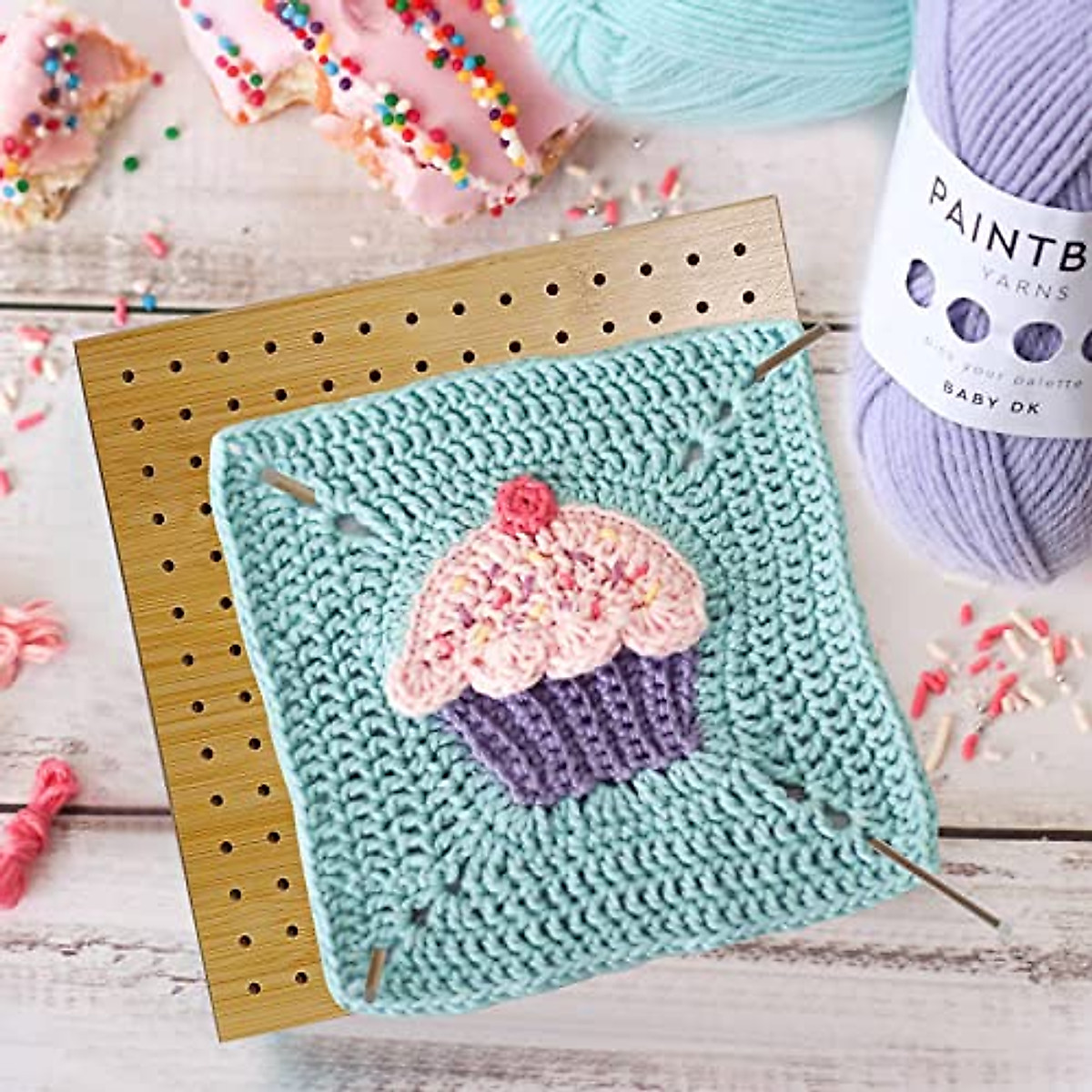 Iswabard Crochet Blocking Board Handcrafted Knitting Blocking Mat for Knitting Crochet and Granny Squares, Full Kit with 15 Stainless Steel Rod Pins, Gifts for Mothers, Grandmothers, 7.7 x 7.7 inches