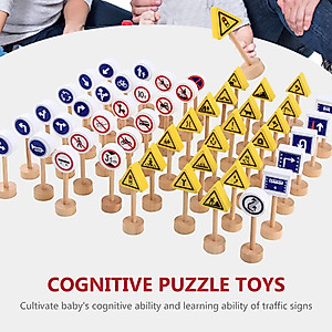 Wooden Road Construction Traffic Sign: 50pcs Toy Street Signs Small Toy Cars and Other Diecast Vehicles Wood Cars Toys Traffic Signs Toys