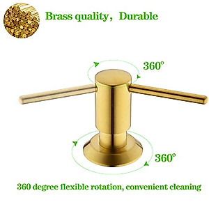 KMEINO Gold Soap Dispenser, Built in Undermount Soap Dispenser Brass Commercial, Brushed Gold Metal Pump Head Liquid Lotion Kitchen Countertop Soap Dispenser with 500ml PP Bottle