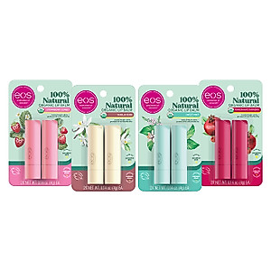 eos Twinning Lip Balm Bundle- Includes Strawberry Sorbet, Vanilla Bean, Coconut Milk & Sweet Mint Flavors, 2-Pack Sticks, 8 Lip Balms Total