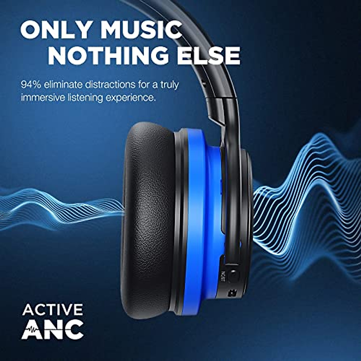 PurelySound E7 Active Noise Cancelling Headphones, Wireless Over Ear Bluetooth Headphones, 20H Playtime, Rich Deep Bass, Comfortable Memory Foam Ear Cups for Travel, Home Office - Black