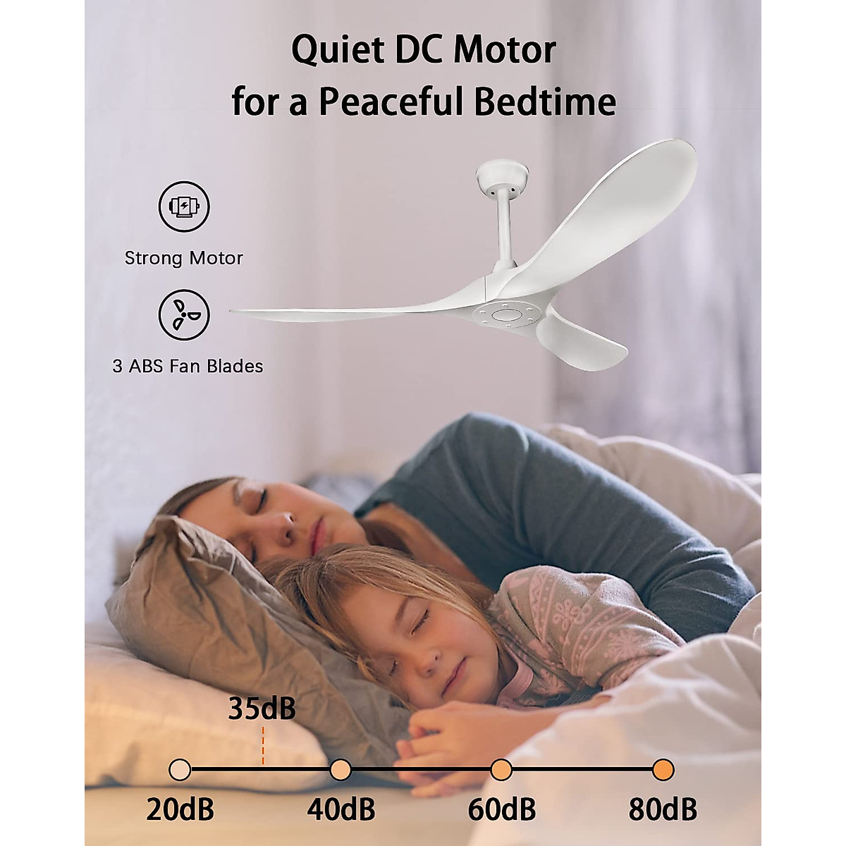 KASASS Ceiling Fan with Remote Control No Light, 52" Low Profile Ceiling Fan Outdoor/Indoor, 3 Blades 6 Speeds Reversible DC Motor Modern Ceiling Fans for Patio, Bedroom, Living Room, Porch (White)