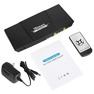 TESmart HDMI Switch 4X1 Quad Screen Multi-Viewer Splitter Seamless Switcher with 5 Display Modes IR Remote, Support 1080P@60Hz 4 in 1 Out(Black)