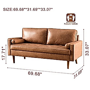 XIZZI Rivet Aiden Mid-Century Faux Leather Loveseat Sofa with Wood Grain Legs for Living Room,69.68" W Brown