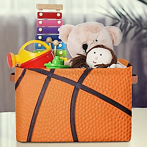 AUUXVA Basketball Texture Storage Bins Baskets Fabric Laundry Baskets, Sport Basketball Storage Cube Boxes Organizer Bag Bin for Toy Organizing Book Storage Shelves Nursery Closet