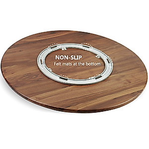 MAGIGO 24 Inches Black Walnut Wood Lazy Susan Organizer, Solid Wooden Round Turntable, Rotating Tray for Table Top/Counter Top