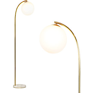 Brightech Luna LED Floor lamp, Modern Lamp for Living Rooms & Offices Bundled Luna Drop LED Floor Lamp, Frosted Glass Globe Arcing Living Room Lamp, Mid-Century Modern Standing Lamp