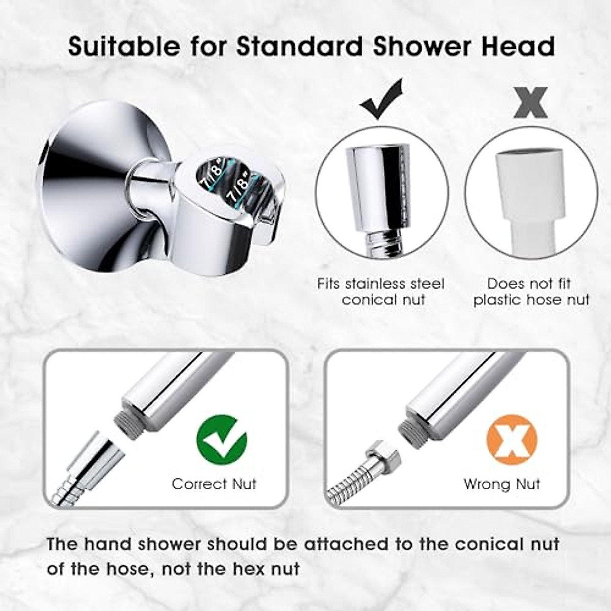 BRIGHT SHOWERS Handheld Shower Head Holder with Dual Angle Positions, Wall Suction Bracket Includes Adhesive 3M Disc, No Tools Required and Easy Installation, Chrome Finish