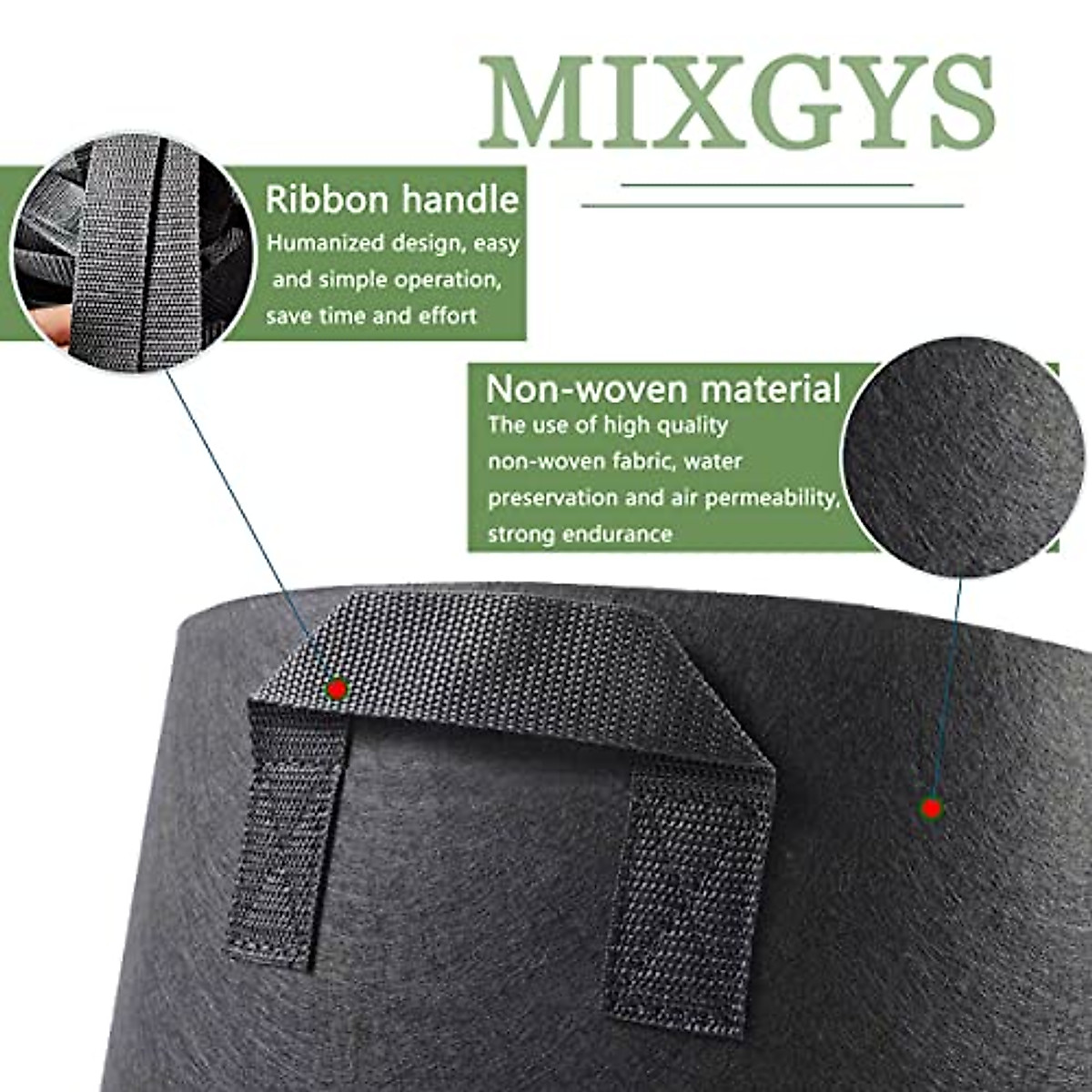 MIXGYS 12 Pack 5 Gallon Grow Bags,Grow Nursery Pots,Vegetables Bag for Flowers and Plant Garden Container,Thickened Non-Woven Pot with Handle（5Gallon 12Pack Black