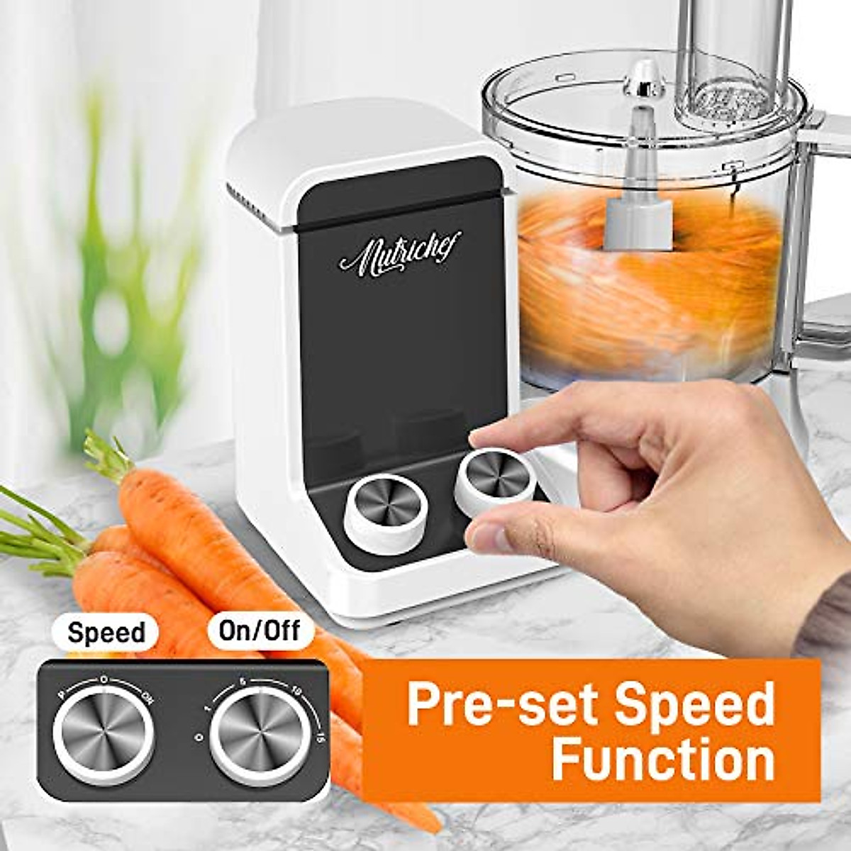 NutriChef Ultra Quiet 600 Watt Powered Electric Processor & Vegetable Chopper Multipurpose 12 Cup Processor, Speed Function for Easy Food Prep-6 Attachment Blades NCFP8, Day White