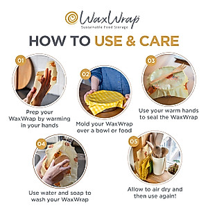 WaxWrap Beeswax Wraps for Food - Organic Cotton Food Wraps - Eco Friendly Reusable Stretch Wrap - Bees Wax Wraps Reusable Food Storage | Assorted 3 Pack (S, M, L)