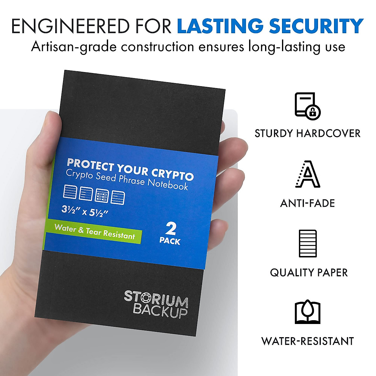 Storium Crypto Seed Phrase Storage Notebook - Waterproof Stone Paper Book - Keep Your Cryptocurrency Recovery Phrase Password Safe & Secure - Cold Storage Wallet Backup Journal - Pocket Size 2-Pack