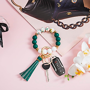 Manlosen Key Ring Bracelet Car Keychain Holder Wristlet Silicone Women Beaded Bangle Chains