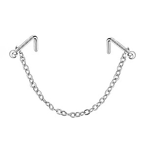 Nose Ring Surgical Steel Nostril Piercing Across Nose to Ear Chain Jewelry Double Nose Ring with Chain Stainless Steel for Women Men Nose Piercing Stud Nostril Jewelry