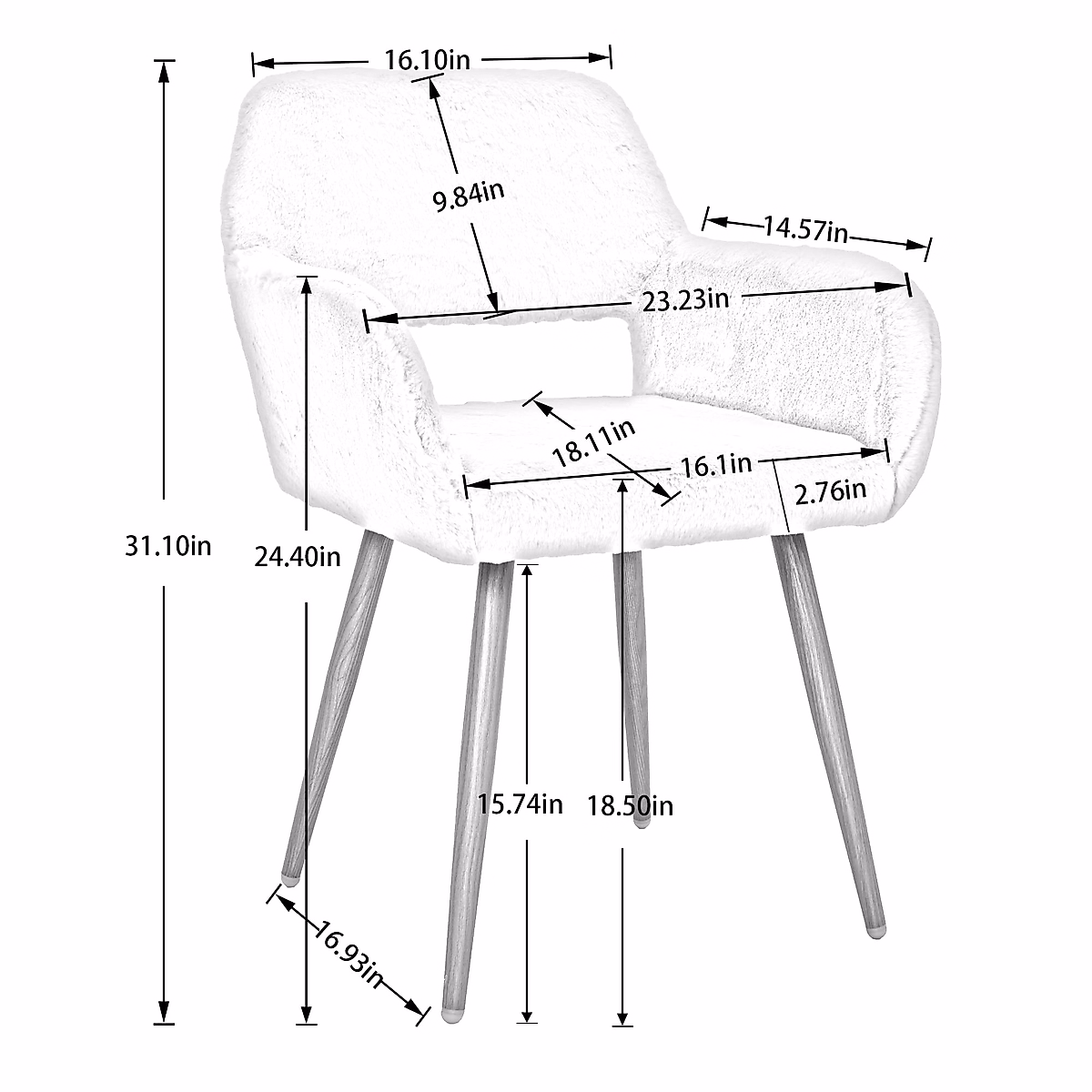 Desk Chair No Wheels Comfy Desk Chair with Metal Legs Faux Fur Task Chair/Arm Chair/Computer Chair/Makeup Chair for Bedroom Living Room,Reading Room,Modern Home Office Desk Chair for Girls Women