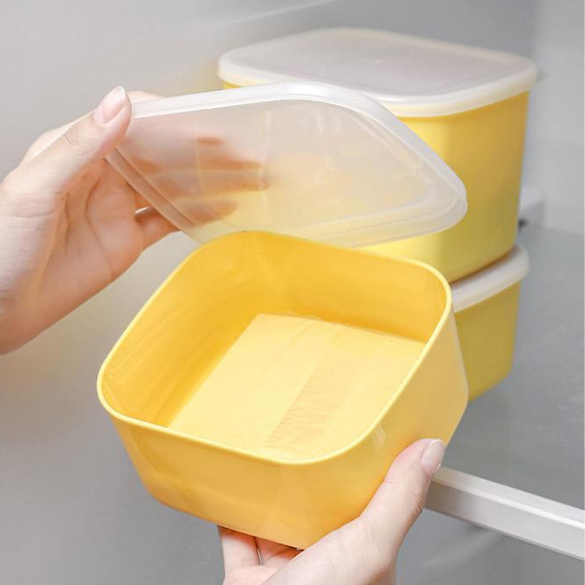 TOPINCN Cheese Holder, Airtight Sliced Cheese Container with Lid, Plastic Refrigerator Storage Box for Cheese Vegetables Fruits, Cheese Storage Box for Fridge (L)