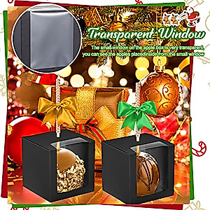 100Pcs Candy Apple Boxes with Hole Caramel Apple Boxes 4x4x4 Inch Christmas Apple Gift Box Cookies Chocolate Apple Container with Clear Window Baking Wrapping Packaging for Wedding Baby Shower (Black)