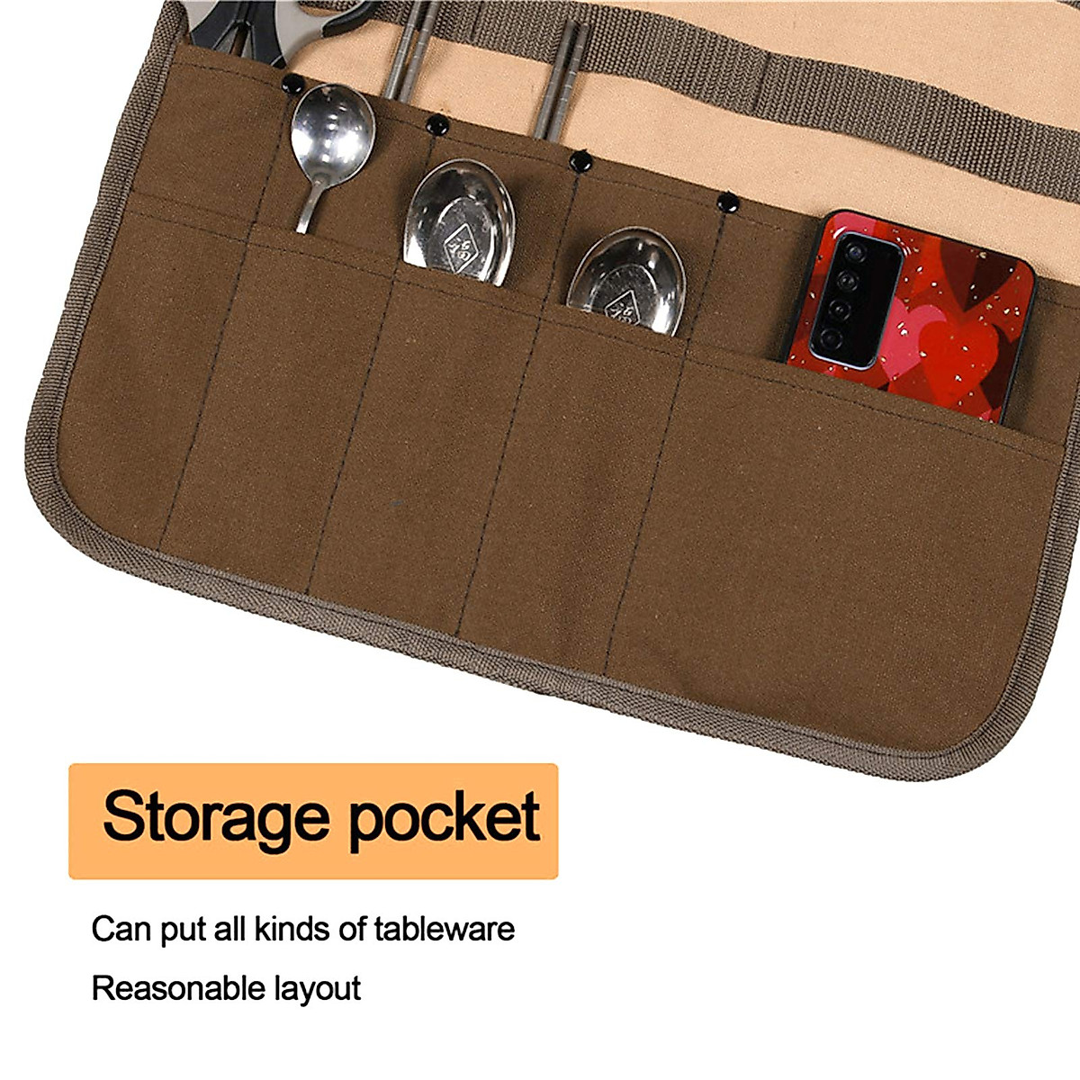 Camping Tableware Bag, Picnic Camping Organizer Picnic Cutlery Roll Flatware Organizers Hanging Storage Bag, for Outdoor Picnic Barbecue