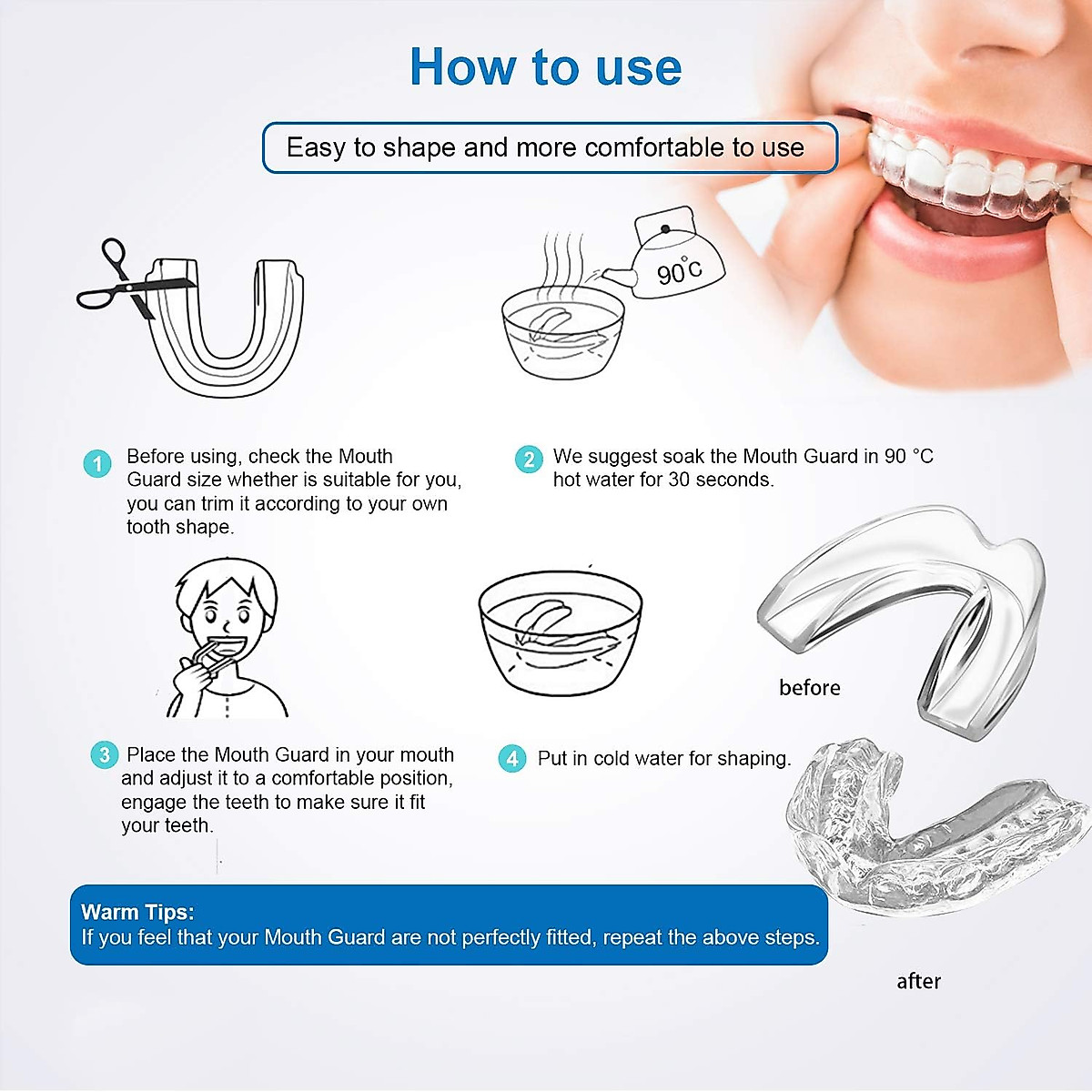 4 Pack Kids Mouth Guard for Grinding Teeth, Night Sleep Teeth Guards, Eliminates TMJ & Teeth Clenching, Stops Bruxism, Teeth Whitening Tray, Sport Athletic Mouth Guard (Kid Size only fit for Kids)