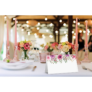 Table Place Card, Watercolor Floral Themed Tent Style Cards, Pack of 25 Half-Fold Reception Place Card, Perfect for Wedding, Bridal & Baby Shower, Party, Birthday, Banquet and Special Events A38