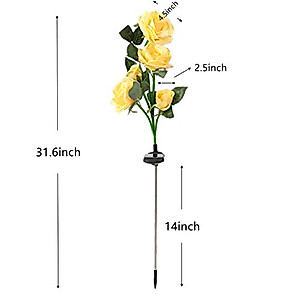 HDNICEZM Solar Garden Lights Outdoor Decorative - 2 Pack Upgraded Realistic 5 Rose Flowers Lights LED Solar Stake Lights Waterproof for Garden Backyard Patio Pathway Courtyard Decoration (Yellow)