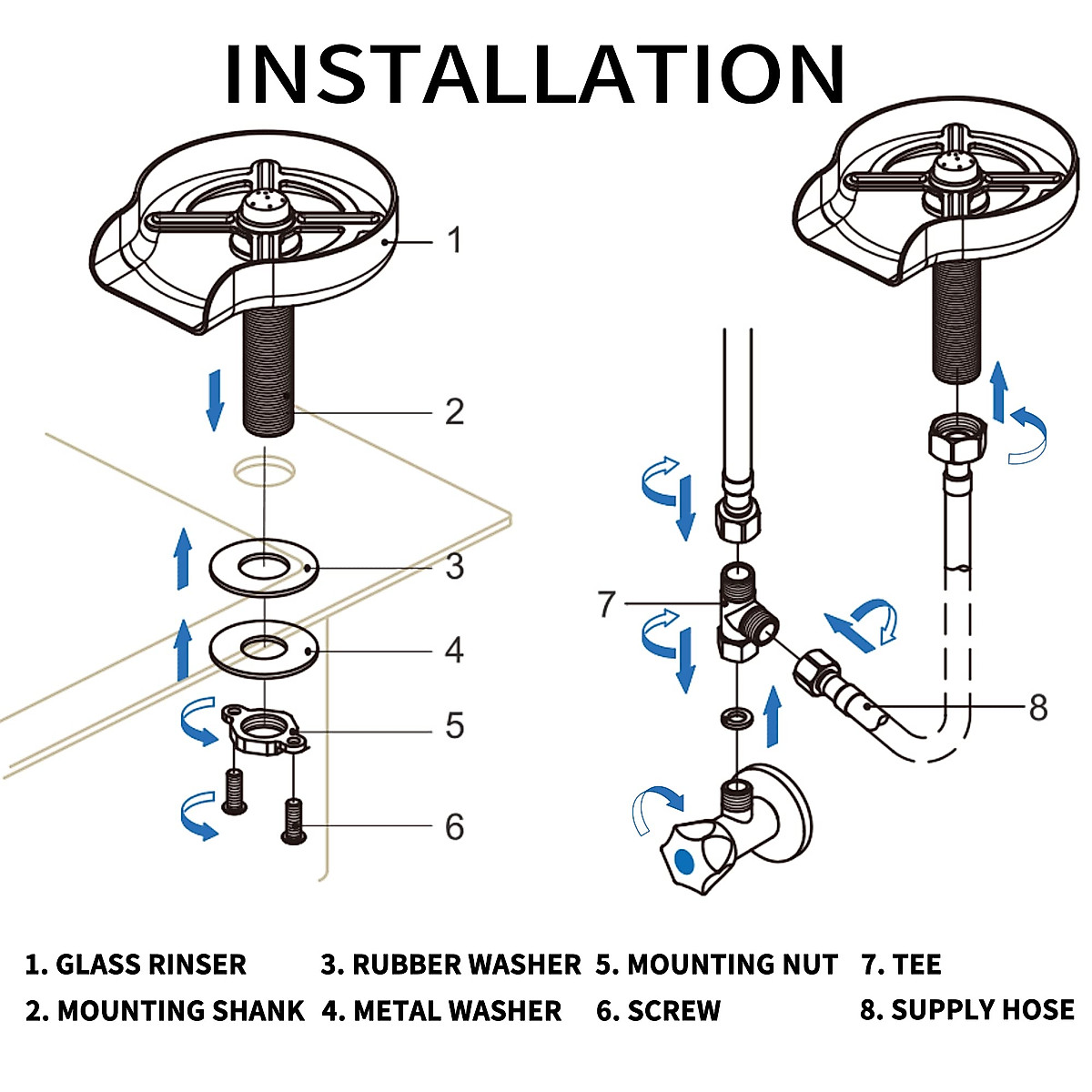Suntage Metal Glass Rinser for Kitchen Sink Faucet, Cup Washer Sink Attachment, Glass Cup Cleaner, Cup Bottle Washer, Automatic Glass Washer for Bar Sink, Stainless Steel, Brushed Nickel Finish