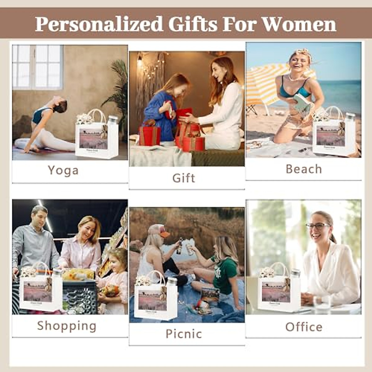 Adoryoung Monogram Personalized Initial Tote Bags for Women, Personalized Initial Monogram Canvas Tote Bag, Bride Shower Tote Gift Wifey Bag for Wedding Day Oil Painting Beach Bag with Zipper Pocket