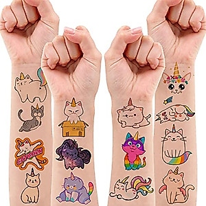 Caticorn Temporary Tattoos Birthday Party Supplies Decorations 96PCS Cat Unicorn Tattoos Stickers Cute Party Favors Kids Girls Boys Gifts Classroom School Prizes Themed Christmas