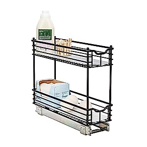 Household Essentials Glidez Multipurpose Steel Pull-Out/Slide-Out Storage Organizer with Plastic Liners for Under Cabinet Use - 2-Tier Design - Fits Standard Size Cabinet or Shelf, Black