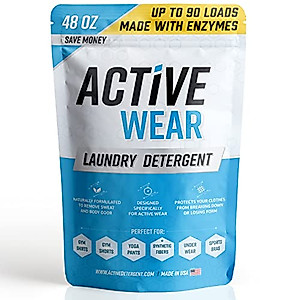 Active Wear Laundry Detergent & Soak - Formulated for Sweat and Workout Clothes - Natural Performance Concentrate Enzyme Booster Deodorizer - Powder Wash for Activewear Gym Apparel (90 Loads)