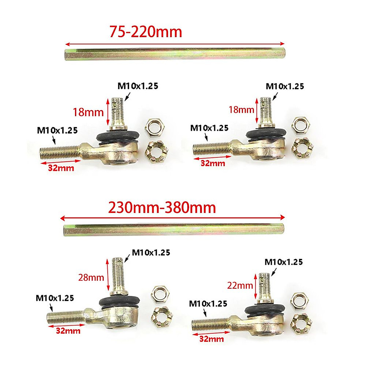 LIRU Motorcycle M1011cm Bolt Tie Rod Ball Joiner Steering Shaft Assembly For 50cc 70cc 110cc Quad Dirt Bike ATV Go Kart Dune Buggy Universal