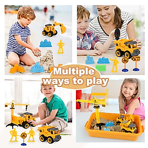 WICOTOO Sand Construction Kit,Sandbox,2.2lbs Magic Sand W/4 Take Apart Construction Trucks,Tower Crane,8 Sand Molds,4 Worker Figures,4 Road Signs,Toys for Boys Girls Age 4-8 Yellow,Brown