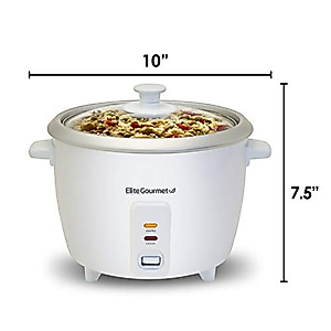 Elite Gourmet ERC003 Electric Rice Cooker with Automatic Keep Warm Makes Soups, Stews, Grains, Hot Cereals, 6 Cups Cooked (3 Cups Uncooked), White