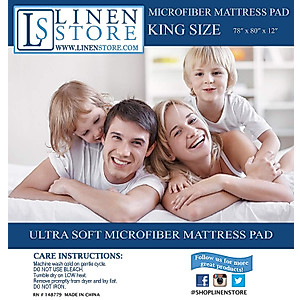 Linen Store Ultra Soft Hypoallergenic Microfiber Mattress Topper Cover Pad, Diamond Quilted Design, King - 78"x80"x12"