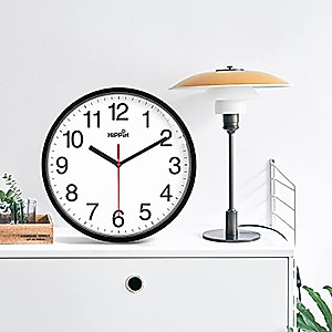 HIPPIH Clock Black Wall Clock Silent Non Ticking Quality Quartz - 10 Inch Round Easy to Read for Home Office & School Decor Clock