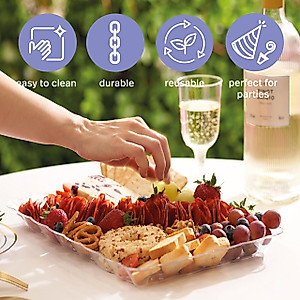 MATANA 6 Large Clear Plastic Serving Tray - 13" x 9" Inch Rectangle Disposable Serving Platters, Party Dish Food Trays for Parties, BPA-Free, Reusable