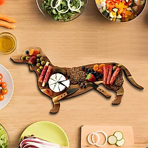 Funny Dachshund Dog Dinner Plate Wooden Aperitif Board Dog Shape Gifts Solid Cheese Board Charcuterie Board Cutting Board Cute Dinner Plate Family Party Convenient Food Tray 15.74Inch ()