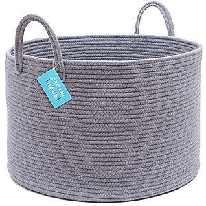 OrganiHaus Gray Extra Large Blanket Basket for Living Room 20x13 | Large Woven Baskets for Storage | Baby Laundry Basket | Soft Cotton Rope Basket with Handles | Baby Toy Baskets Storage for Kids