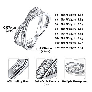ChicSilver 925 Sterling Silver Criss Cross X Ring CZ Cubic Zirconia Eternity Engagement Wedding Band for Women Size 6