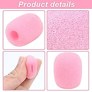 JiaUfmi 50 Pack Lapel Headset Microphone Windscreen, Pink Microphone Sponge Foam Cover Mini Size Lavalier Microphone Windscreen for Variety of Headset Microphone