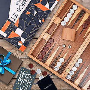 Pointworks 17 Inch Backgammon Sets for Adults. Beautiful Wood Inlaid Backgammon Board Game Set with Unique Checkers & Dice. Large Travel Backgammon Set for Adults, Backgammon Game for 2 Players