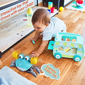 DASDSA Crawling Sensory Tummy time Toys for 1 Year Old boy Girl,Walking Crab Baby Toys Moving Dancing with Music and Light,Avoid Obstacles, Interactive Development