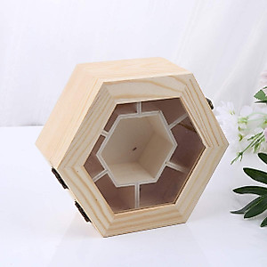 Wood Jewelry Storage Box with Hinged Lid Window DIY Hexagon Jewelry Display Case Desktop Compartment Sundries Organizer Unfinished Holder Box Table Organizer