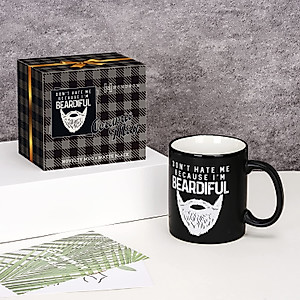 Funny Coffee Mugs for Men - Birthday, Christmas Gifts for Beard Lovers - Bearded Dad, Brother, Uncle, Boyfriend, Husband Gift Ideas - Novelty Manly Macho Mens Present - Beardiful Matte Black Mug