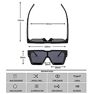 KENBO Oversized Sunglasses for Women Men Trendy Square Sun Glasses One Piece Lens Big Sunglasses