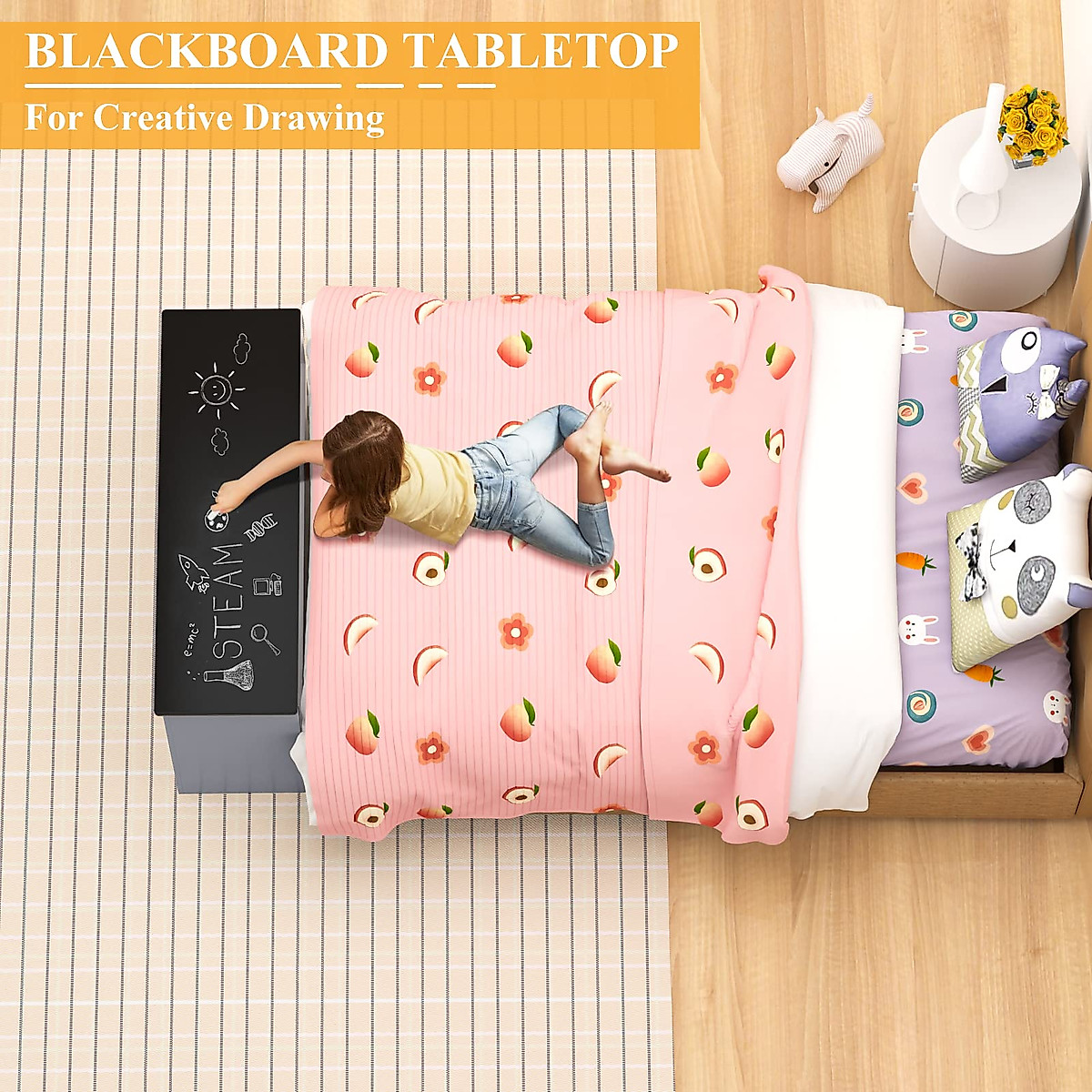 AUXSOUL Toy Storage Organizer - Kids Toy Organizers with Blackboard - 3 Storage Bins and Open Shelf - Suitable for School Classroom, Children's Room, Playroom, Hallway(Grey)