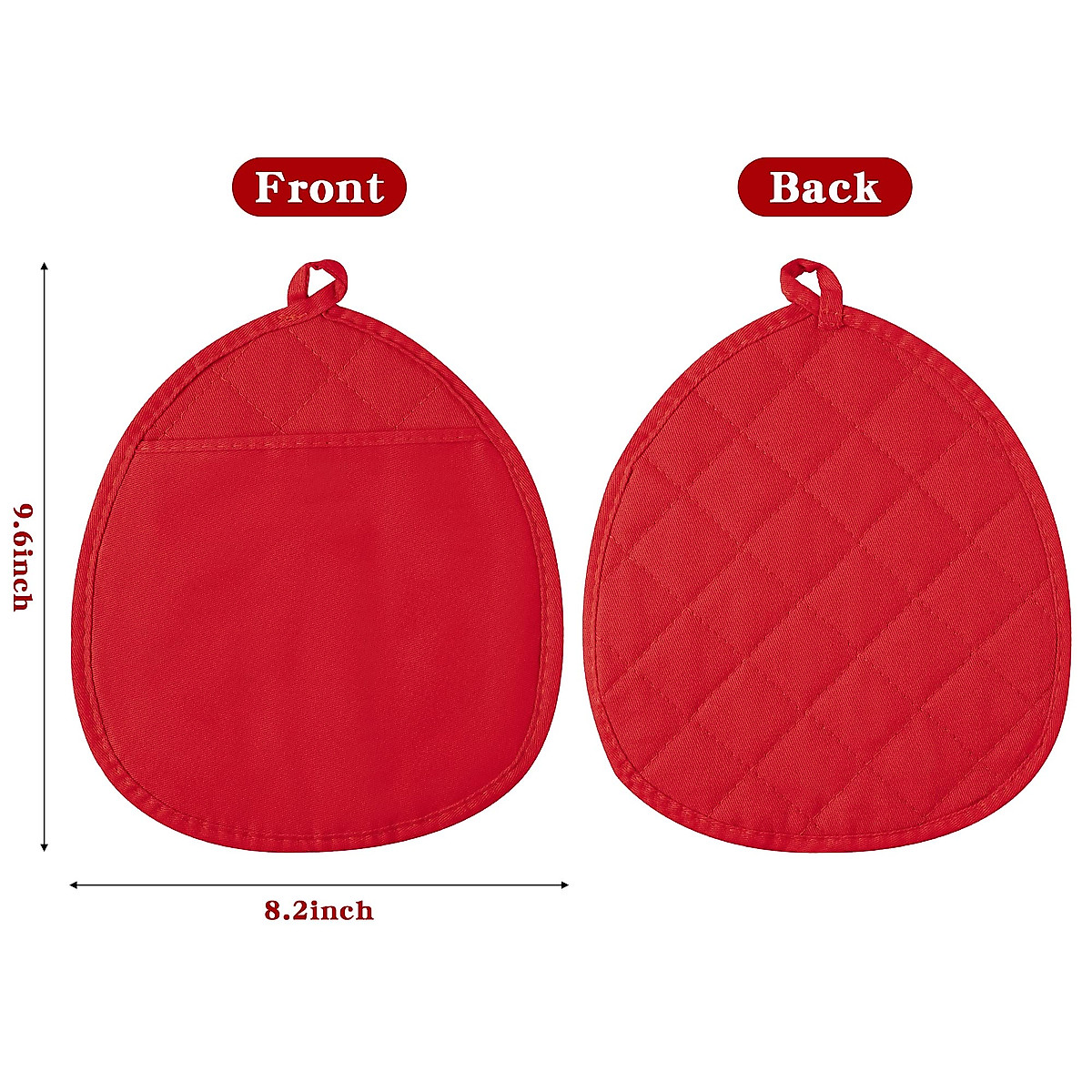 GROBRO7 5Pcs Pot Holder with Pockets Round Cotton Potholder Heat Resistant Hot Pad Machine Washable Oven Mitt Multipurpose Potholders Terry Cloth for Kitchen Baking Cooking Grilling 10 x 8 in Red