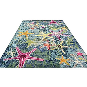 Unique Loom Positano Collection Coastal Modern Bright Colors Starfish Navy Blue Area Rug (8' x 10')