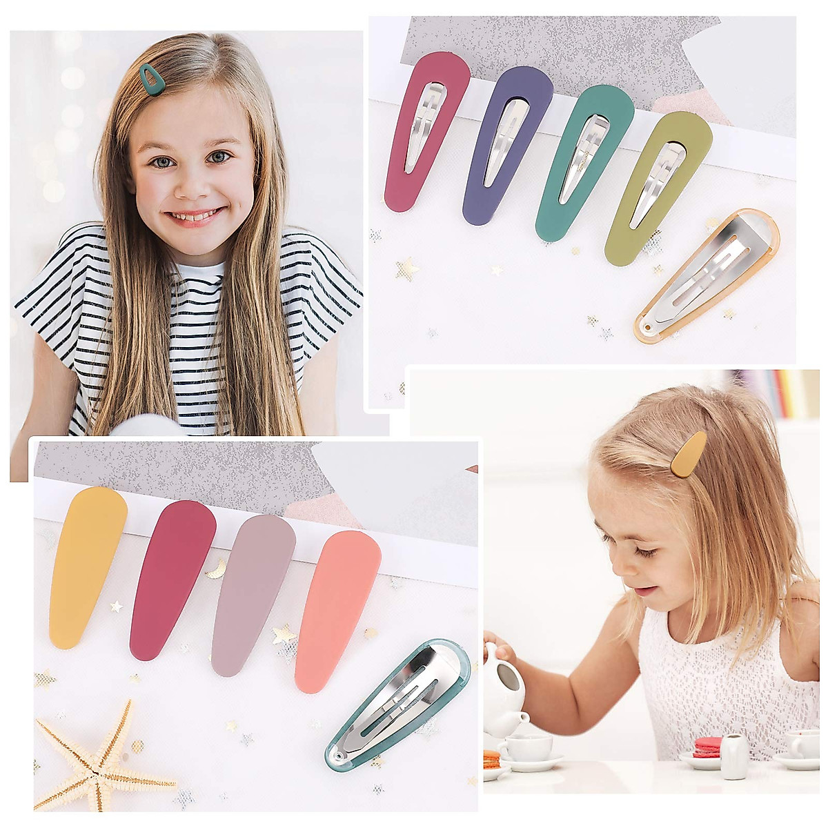 Boobeen 20 Pack Hair Clips - Acrylic Metal Snap Hair Clips for Women -Matte Hair Barrettes for Girls - Hairpins Fashion Accessories for Kids Teens Girls